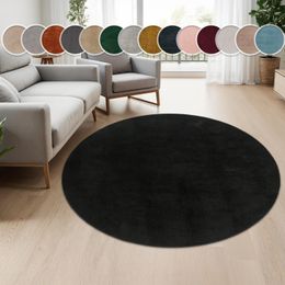 Teppich Paco Home, H:14mm &Oslash;:120cm, schwarz, Polyester, Wohnzimmer, Teppiche, "Cadiz 630", Kurzflor, Uni-Farben, besonders weich, waschbar, Wohnzimmer