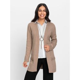 WITT Damen Longstrickjacke mit Ziersteinchen, Feinstrick, camel, Gr&ouml;&szlig;e 40