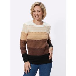 WITT Damen Langarm-Pullover mit Blockstreifen, braun-gemustert, Gr&ouml;&szlig;e 38