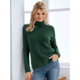 Heine Witt Damen Feinstrickpullover mit Zopfmuster, moos, Gr&ouml;&szlig;e 36