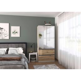 Dreht&uuml;renschrank Rauch, B:91cm H:197cm T:54cmbeige (champagner), eiche artisan, eingriffe graumetallic, Holzwerkstoff, Schr&auml;nke, "Kleiderschrank