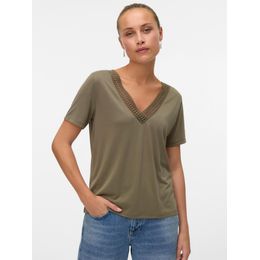 V&eacute;ro Moda VERO MODA Damen Kurzarmshirt "VMSAVANNAH LACE 2-WAY SS TOP JRS", gr&uuml;n, Gr. M, unifarben, Jersey, Obermaterial: 67% Viskose, 33% Polyester, Shirts