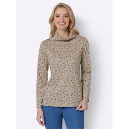 WITT Damen Langarmshirt im Bl&uuml;mchen-Dessin, beige-bedruckt, Gr&ouml;&szlig;e 38