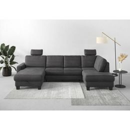 Wohnlandschaft Home Affaire, B:314cm H:91cm T:170cm, grau, 100% Polyester, Sofas, "Summer U-Form", mit oder ohne Bettfunktion und Bettkasten,