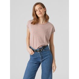 V&eacute;ro Moda VERO MODA Damen Rundhalsshirt "VMAVA PLAIN SS TOP STRIPE GA JRS NOOS", rosa, Gr. XS, gestreift, Jersey, Obermaterial: 95% Lyocell (TENCEL ), 5%