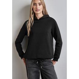Street One Damen Kapuzensweatshirt, schwarz, Gr. 34, unifarben, Sweatware, Obermaterial: 60% Baumwolle, 40% Polyester, Sweatshirts, mit Tunnelzug am