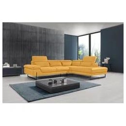 Ecksofa Egoitaliano "Queenie, extravagantes Sofa mit erstklassigem Sitzkomfort, L-Form", gelb, B:284cm H:95cm T:108cm, Luxus-Microfaser (100% Polyester) Leder &raquo;BULL&laquo; (echtes Rindsleder). Geschliffenes, pigmentiertes und behandeltes Rindsleder mit einer Dicke von 1, 3-1, 5 mm. Dieses Leder zeigt eine ziemlich weiche Hand mit einem halb undurchsichtigen Aussehen. Es handelt sich um ein gesch&uuml;tztes L