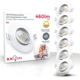 B.K.LICHT LED Einbauleuchte "6er Set Einbaustrahler, Schwenkbare Spots, flache Deckenstrahler", 6, &Oslash; 9cm H: 2,4cm, 6 Stk., wei&szlig;, Leuchten, 3.000K,