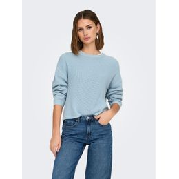 Only Damen Rundhalspullover "ONLLUNA LS O-NECK PULLOVER KNT NCA", blau, Gr. XS, unifarben, Strick, Obermaterial: 60% Baumwolle, 40% Polyacryl,