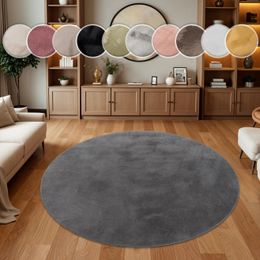 Fellteppich Paco Home, H:14mm &Oslash;:120cm, grau, Polyester, Teppiche, "Kunstfell Soft 380", Langflor, Kuschelteppich - besonders weich, Uni-Farben