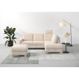 Ecksofa Home Affaire, B:236cm H:91cm T:170cm, beige, 100% Polyester, Wohnzimmer, Sofas, "Summer L-Form", mit Ottomane, wahlweise mit Bettfunktion und