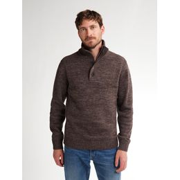 Herren Troyer, braun, Gr. L, PETROL INDUSTRIES, Strick, Obermaterial: 87% Baumwolle, 13% Polyester, Pullover, Kragen mit Rei&szlig;- und Knopfverschluss