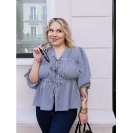Trendyol Curve Bluse Damen Gr&ouml;&szlig;e L/XL navy / wei&szlig;