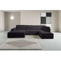 Wohnlandschaft WERK2, B:325cm H:85cm T:190cm, schwarz, 100% Polyester, Sofas, "Rotterdam, U-Form, in kuschelweichem Cord oder Breitcord. Breite