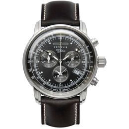 Zeppelin Herren Chronograph "100 Jahre", schwarz, Armbanduhren, Armbanduhr, Quarzuhr, Herrenuhr, Datum, Stoppfunktion, Made in Germany