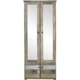 Garderobenschrank Innostyle, B:78cm H:188cm T:40cmbraun, Holzwerkstoff, Flur, Schr&auml;nke, "BONANZA", 4 t&uuml;rig, 5 F&auml;cher, Kleiderstange, Spiegel,