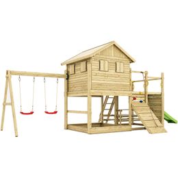 Fungoo Kinder Spielturm "ALOHA"gr&uuml;n, FSC-zertifizierter Massivholz, Metall, Polyethylen, B:820cm H:314cm T:370cm, Spielt&uuml;rme, mit Spielhaus und