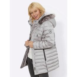 WITT Damen Steppjacke mit abnehmbarem Pelz-Imitat, hellgrau-grau-gemustert, Gr&ouml;&szlig;e 21