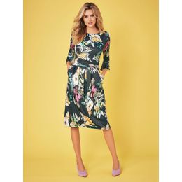 WITT Damen Druckkleid mit Raffung in der Taille, khaki-gemustert, Gr&ouml;&szlig;e 36