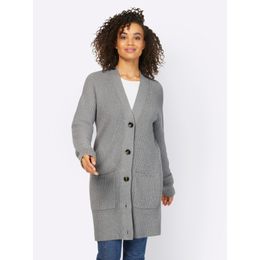 Heine Witt Damen Longstrickjacke mit 2 Taschen, grau-meliert, Gr&ouml;&szlig;e 34