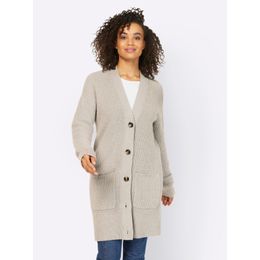 Heine Witt Damen Longstrickjacke mit 2 Taschen, sand-meliert, Gr&ouml;&szlig;e 42