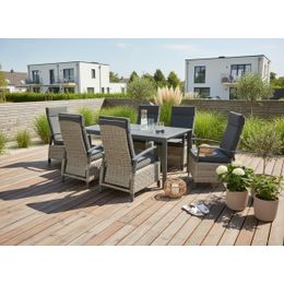 Garten-Essgruppe Konifera "Menton", dunkelgrau, Aluminium, Wicker/Kunststoffgeflecht, Sitzm&ouml;bel-Sets, bestehend aus 6 Sesseln mit 6 Sitzauflagen und 1 Tisch