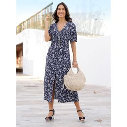 WITT Damen Druckkleid mit durchgehender Knopfleiste, marine-hellblau-bedruckt, Gr&ouml;&szlig;e 50