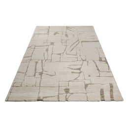Teppich Wecon Home, B:140cm H:18mm L:200cm, beige, Kunstfaser, Wohnzimmer, Teppiche, "Nils", Gewebt, Hoch-Tief, pflegeleicht, abstraktes Muster,