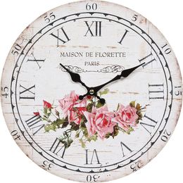 Wanduhr AMBIENTE HAUS, B:28cm H:28cm T:3,5cm, bunt, Wohnzimmer, Wanduhren, "Wanduhr - Rose 28cm"