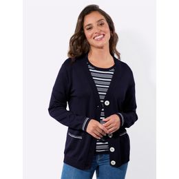 WITT Damen Twin-Set mit Schmuckkn&ouml;pfen, marine-ecru-geringelt, Gr&ouml;&szlig;e 46