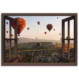 Leinwandbild Artland, B:100cm H:70cm, braun, Leinwand, Wohnzimmer, Bilder, "Fensterblick Kappadokien Ballonfahrt", auf Holzrahmen gespannt