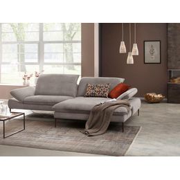 Ecksofa W.Schillig, B:294cm H:87cm T:185cm, grau, Chenille-Flachgewebe R66 (85% Polyester, 15% Nylon);Longlife Xtra-Leder Z59: Glattleder mit
