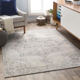 Teppich LIVABLISS, B:160cm H:11mm L:220cm, grau, Kunstfaser, Wohnzimmer, Teppiche, "CORO", Boho Kurzflor Orientteppich, Wohnzimmer, Schlafzimmer, Grau