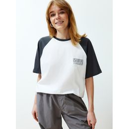 Trendyol T-Shirt Damen Gr&ouml;&szlig;e L dunkelgrau / wei&szlig;