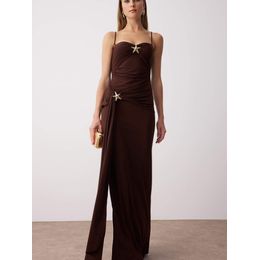 Trendyol Kleid Damen Gr&ouml;&szlig;e 40 dunkelbraun / gold Winterkleid