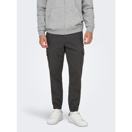 Only & Sons ONLY & SONS Herren Cargohose "ONSCARTER LIFE CARGO CUFF 0013 PANT NOOS", grau, Gr. 31, unifarben, Web, Obermaterial: 98% Baumwolle, 2% Elasthan, Hosen