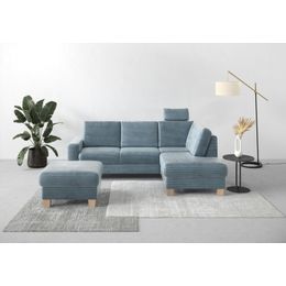 Ecksofa Home Affaire, B:236cm H:91cm T:170cm, blau, 100% Polyester, Wohnzimmer, Sofas, "Summer L-Form", mit Ottomane, wahlweise mit Bettfunktion und