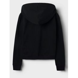 name it M&auml;dchen Kapuzensweatjacke "NKFMILLE SHORT NREG SWE CARD WH UNB NOOS", schwarz, Gr. 122, unifarben, Sweatware, Obermaterial: 80% Baumwolle,