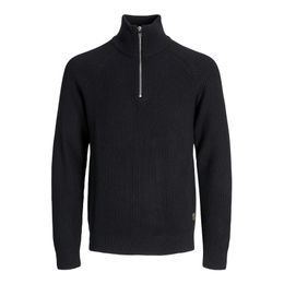 Jack & Jones PlusSize Herren Troyer "JJPANNEL KNIT HALF ZIP AW25 PLS", schwarz, Gr. XXXL, JACK & JONES PLUSSIZE, unifarben, Strick, Obermaterial: 58% Polyacryl, 42%