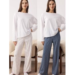 Trendyol Pyjama Damen Gr&ouml;&szlig;e M navy / rot / wei&szlig; Winterkleid