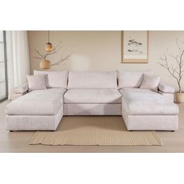 Wohnlandschaft OTTO HOME, B:309cm H:46cm T:162cmbeige, 100%Polyester, Sofas, "Cosy U-From Breite 309 cm, Sitzaufbau im Sandwich-Federkern", Bez&uuml;ge in