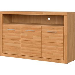 Sideboard OTTO HOME, B:130cm H:80cm T:35cm, braun, Holz teilmassiv, Wohnzimmer, Sideboards, "Ribe,130cm breit, Fronten Massivholz,7 F&auml;cher", Holz