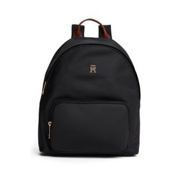 Tommy Hilfiger Cityrucksack "POPETTE"schwarz, Leder, Textil, Rucks&auml;cke, Freizeitrucksack, Schulrucksack mit TH-Logoemblem
