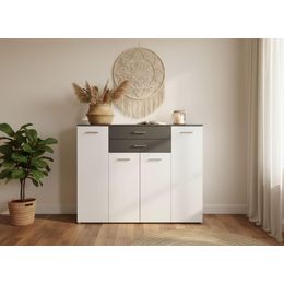 Hochkommode Home Affaire, B:156cm H:123cm T:39cm, schwarz-wei&szlig;, Hartfaserplatte, Holzwerkstoff, Kunststoff, Sideboards, "Prato", mit 2 Schubkasten