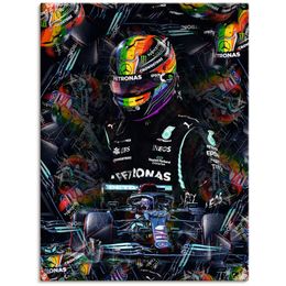 Leinwandbild Artland, B:60cm H:80cm, schwarz, Wohnzimmer, Bilder, "Sir Lewis Hamilton Motorsportlegende", auf Holzrahmen gespannt