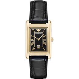 Emporio Armani Damen Quarzuhrschwarz, Armbanduhren, Armbanduhr, Damenuhr, Herrenuhr, Lederarmband, analog, Tag