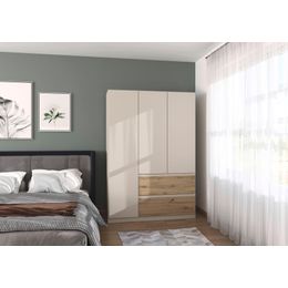 Dreht&uuml;renschrank Rauch, B:136cm H:197cm T:54cmbeige (champagner), eiche artisan, eingriffe beige (champagner), Holzwerkstoff, Schr&auml;nke,