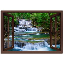 Leinwandbild Artland, B:100cm H:70cm, braun, Leinwand, Wohnzimmer, Bilder, "Fensterblick Wasserfall in Kanchanaburi", auf Holzrahmen gespannt