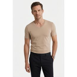 OLYMP Herren T-Shirt "Casual", beige, Basic, Gr. S, unifarben, Obermaterial: 94% Baumwolle, 6% Elasthan, Shirts, V-Ausschnitt, Ideal zum Unterziehen