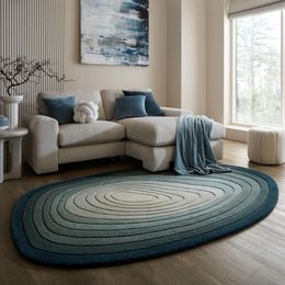 Wollteppich FLAIR RUGS, B:160cm H:9mm L:230cm, blau, Wolle, Wohnzimmer, Teppiche, "Puddle", Wollteppich in Pf&uuml;tzenform